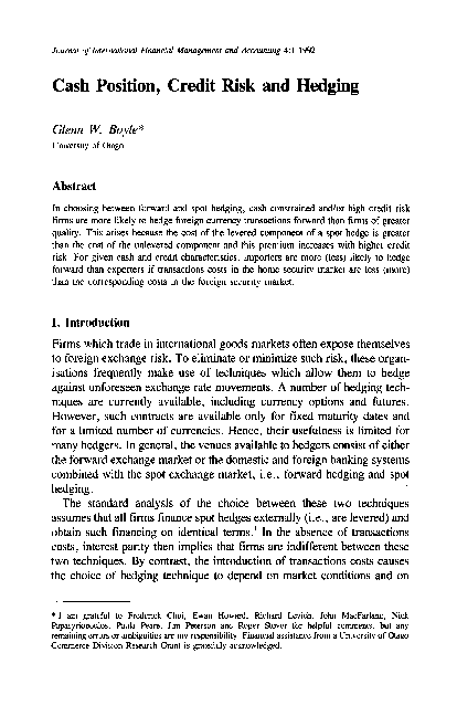 (PDF) Cash Position, Credit Risk and Hedging