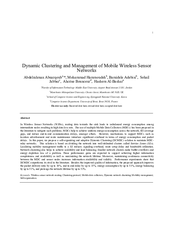 (PDF) Dynamic Clustering and Management of Mobile Wireless Sensor Networks