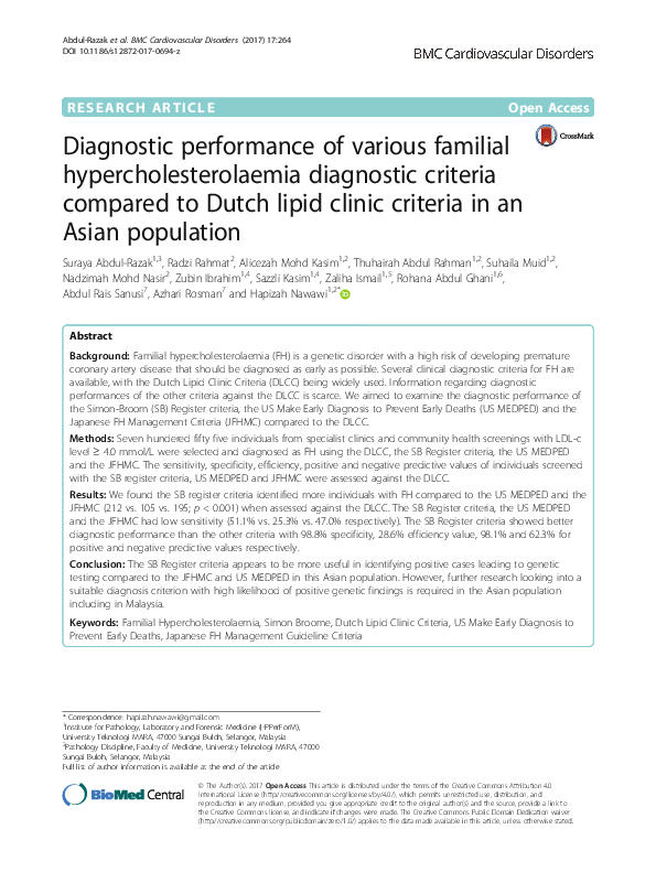 (PDF) Diagnostic performance of various familial hypercholesterolaemia ...