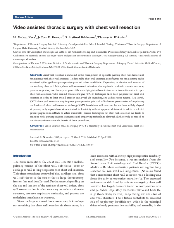 (PDF) Video assisted thoracic surgery with chest wall resection