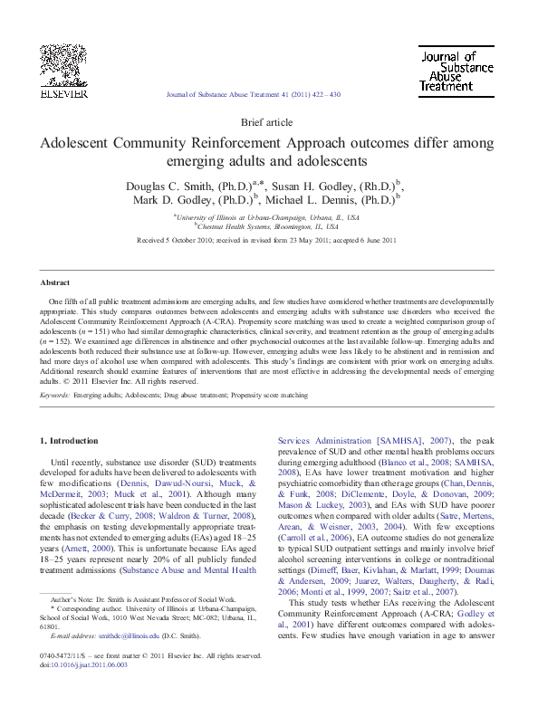(PDF) Adolescent Community Reinforcement Approach outcomes differ among ...