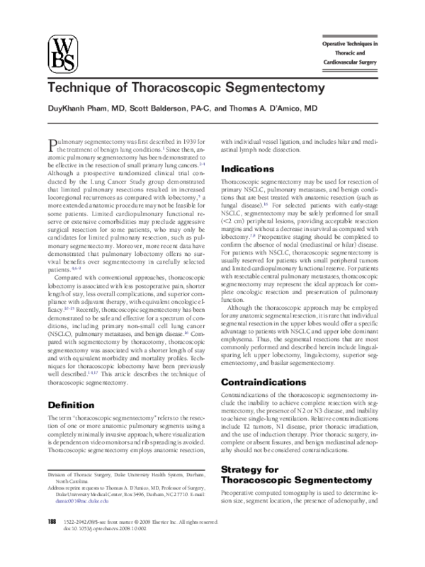 (PDF) Technique of Thoracoscopic Segmentectomy | Stafford Balderson - Academia.edu