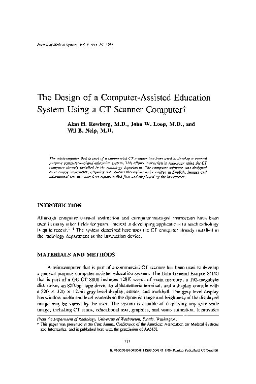 (PDF) The design of a computer-assisted education system using a CT scanner computer | Alan ...