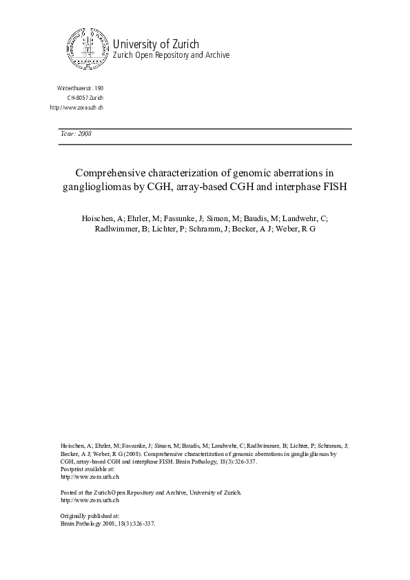 (PDF) Comprehensive Characterization of Genomic Aberrations in Gangliogliomas by CGH, Array ...