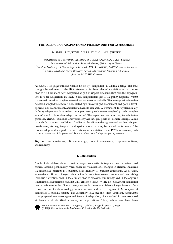 (PDF) The science of adaptation: a framework for assessment