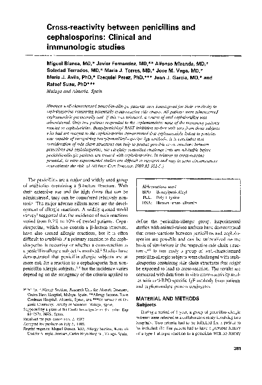 (PDF) Cross-reactivity between penicillins and cephalosporins: clinical ...