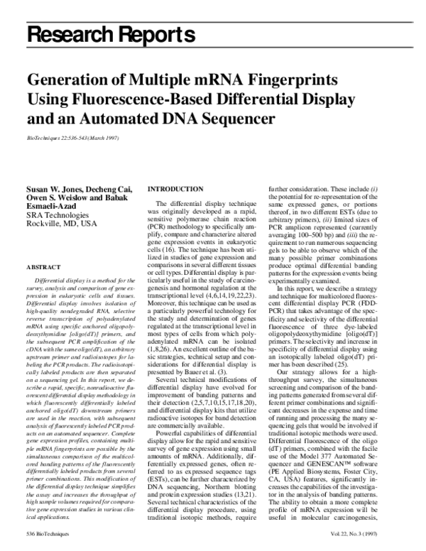 (PDF) Generation of multiple mRNA fingerprints using fluorescence-based ...