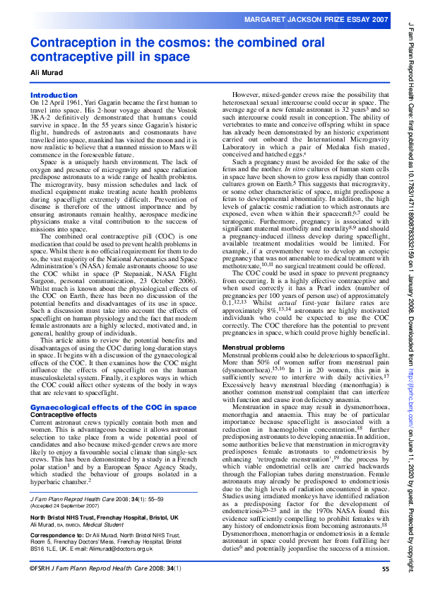 (PDF) Contraception in the cosmos: the combined oral contraceptive pill ...