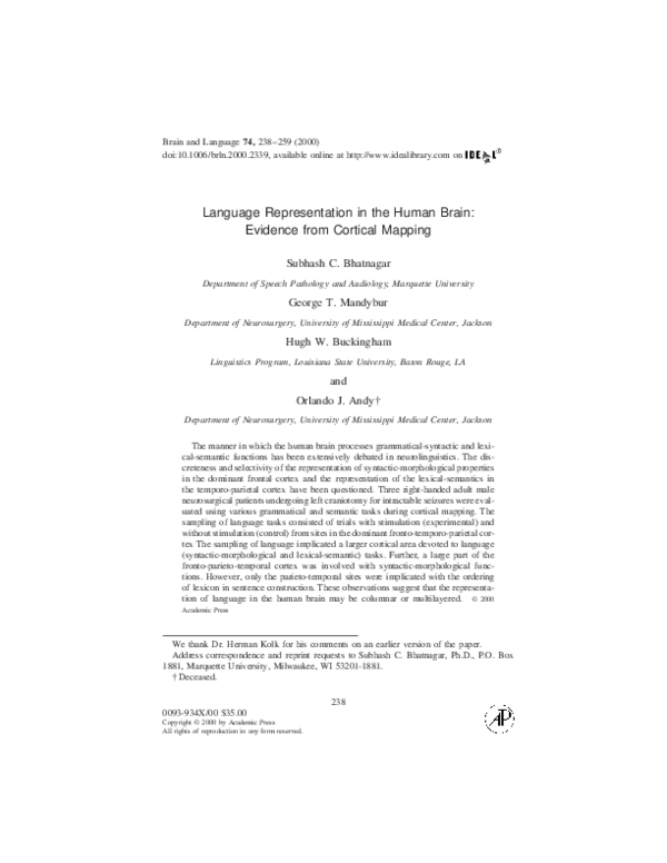 (PDF) Language Representation in the Human Brain: Evidence from ...