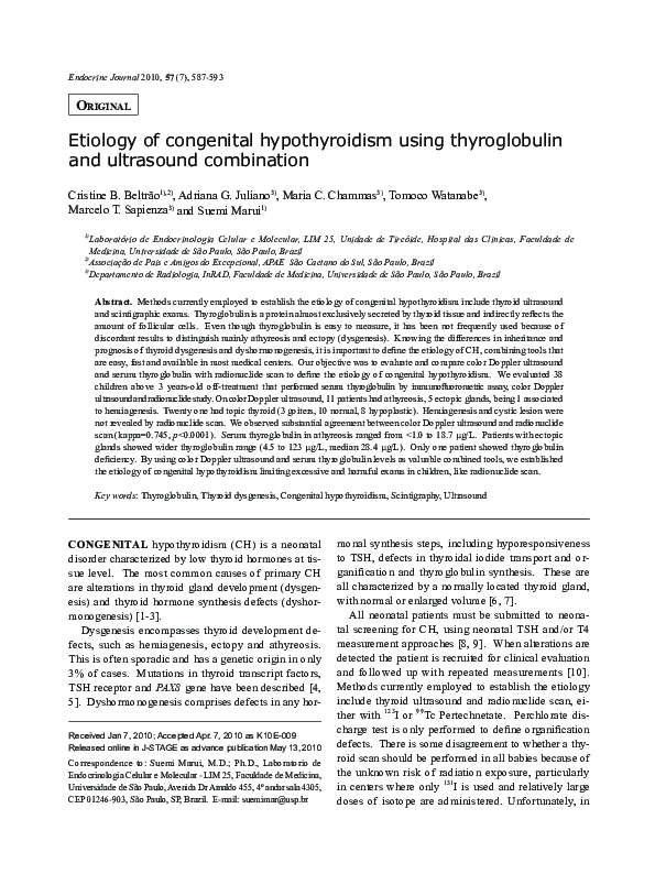 (PDF) Etiology of congenital hypothyroidism using thyroglobulin and ...