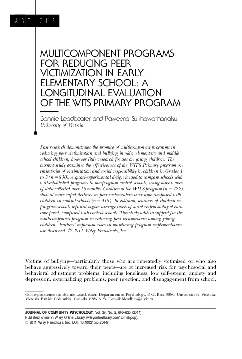 (PDF) Multicomponent programs for reducing peer victimization in early elementary school: a ...