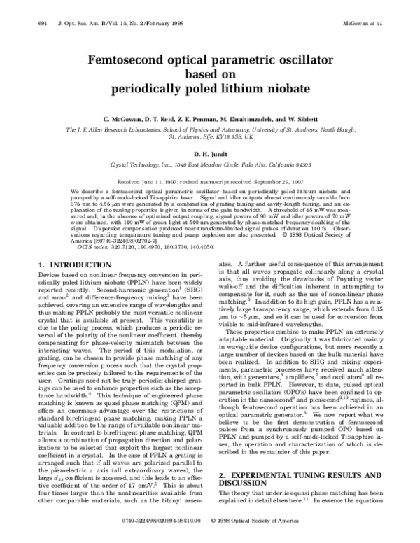 (PDF) Femtosecond optical parametric oscillator based on periodically poled lithium niobate