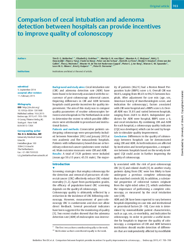(PDF) Comparison of cecal intubation and adenoma detection between ...