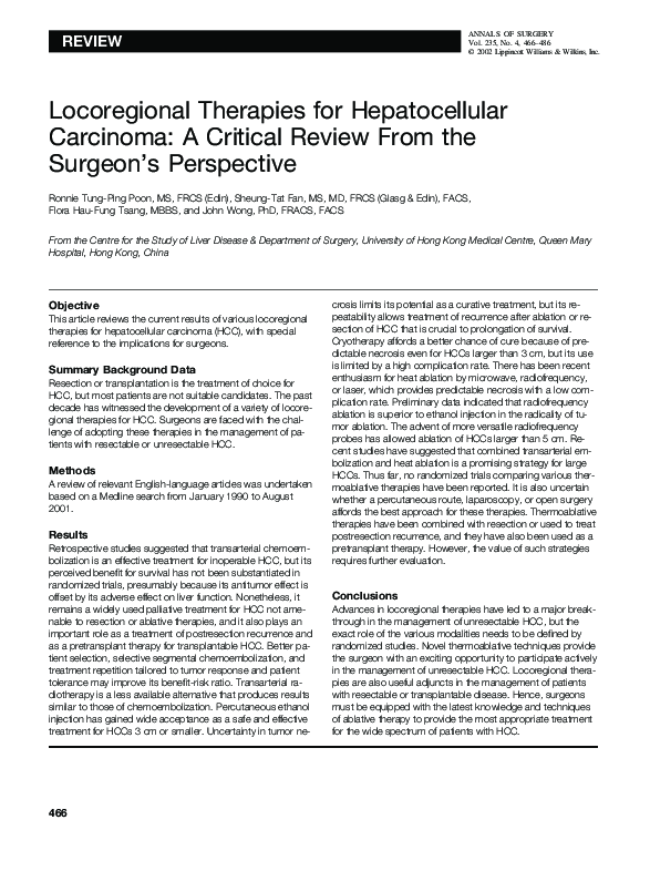 (PDF) Surgeon’s Perspective on HCC Therapies