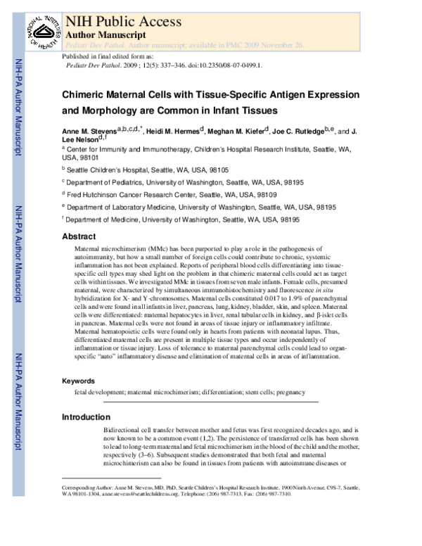 (PDF) Chimeric Maternal Cells with Tissue-Specific Antigen Expression ...