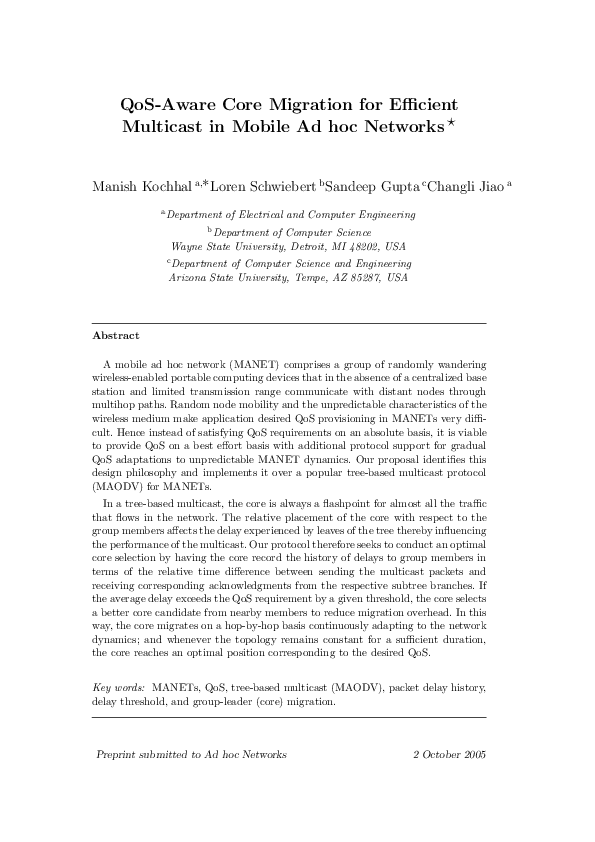 (PDF) QoS-Aware Core Migration for Efficient Multicast in Mobile Ad hoc Networks