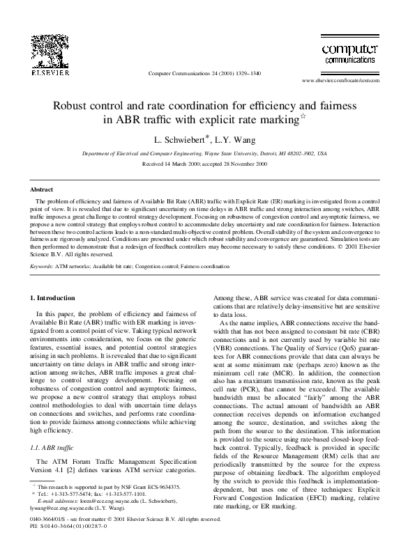 (PDF) Robust control and rate coordination for efficiency and fairness in ABR traffic with ...