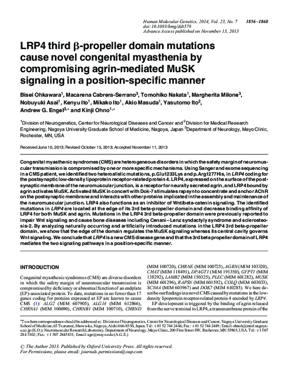 (PDF) LRP4 third -propeller domain mutations cause novel congenital ...