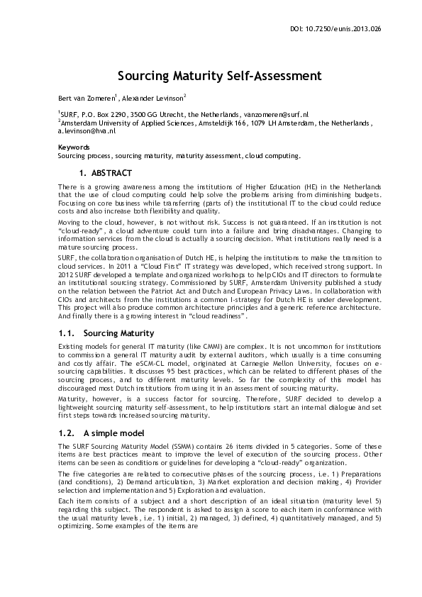 (PDF) Sourcing Maturity Self-Assessment