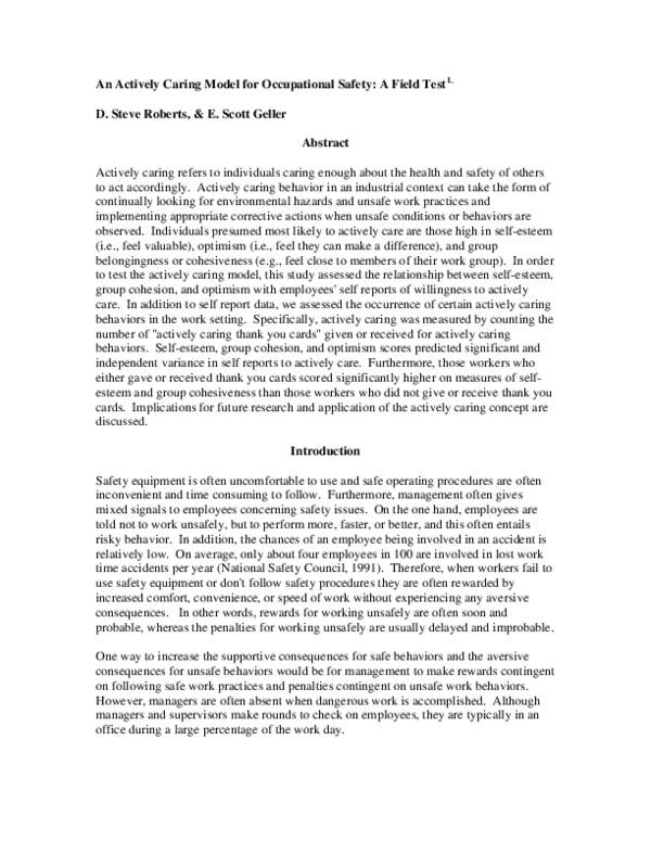 (PDF) An “actively caring” model for occupational safety: A field test