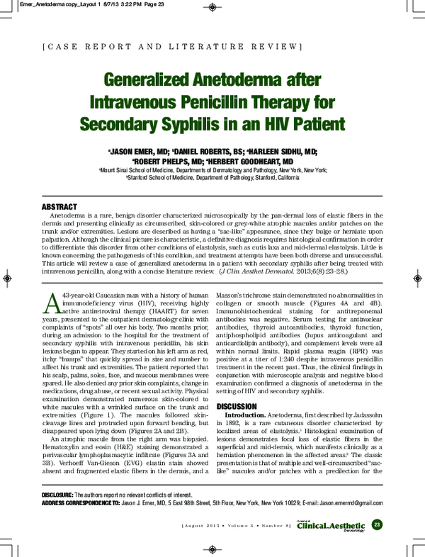 (PDF) Generalized Anetoderma after Intravenous Penicillin Therapy for ...