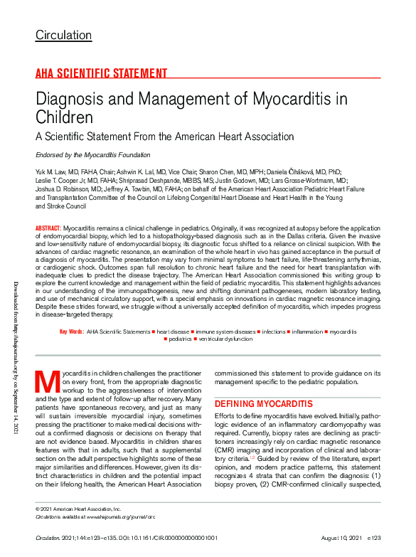 (PDF) Diagnosis and Management of Myocarditis in Children