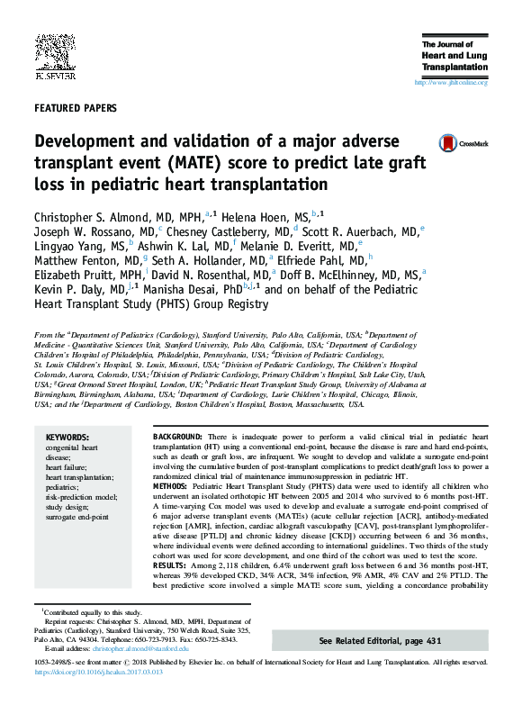 (PDF) Development and validation of a major adverse transplant event ...
