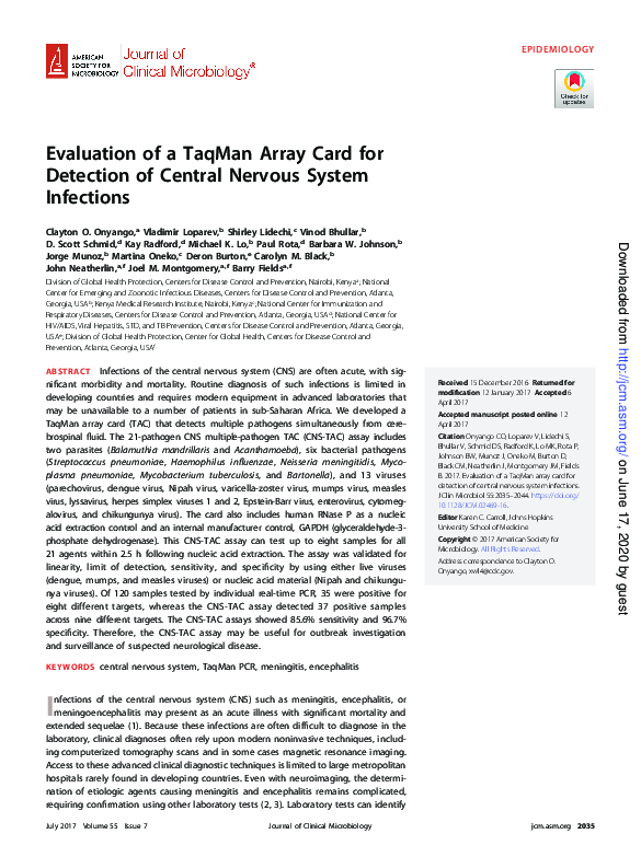 (PDF) Evaluation of TaqMan Array Card (TAC) for the Detection of ...