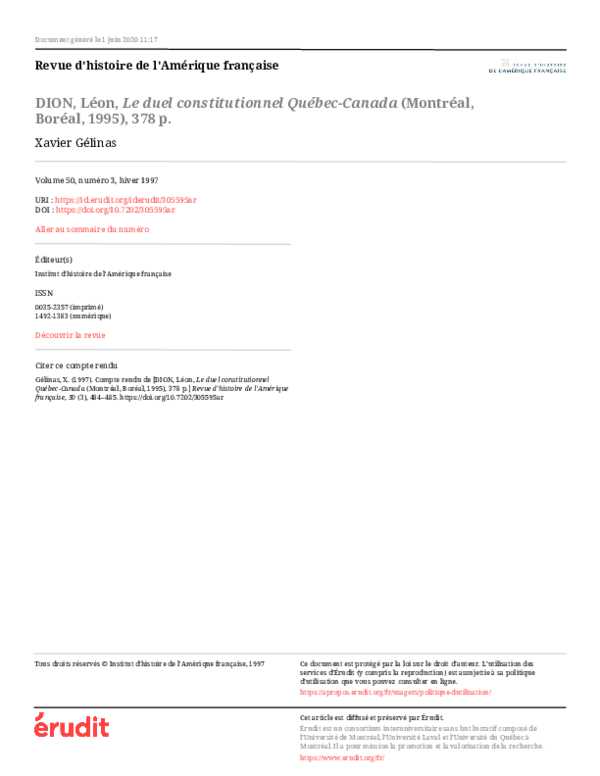 (PDF) DION, Léon, Le duel constitutionnel Québec-Canada (Montréal ...