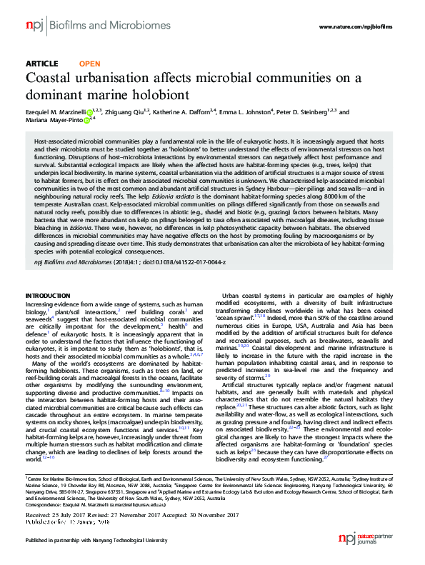 (PDF) Coastal urbanisation affects microbial communities on a dominant ...