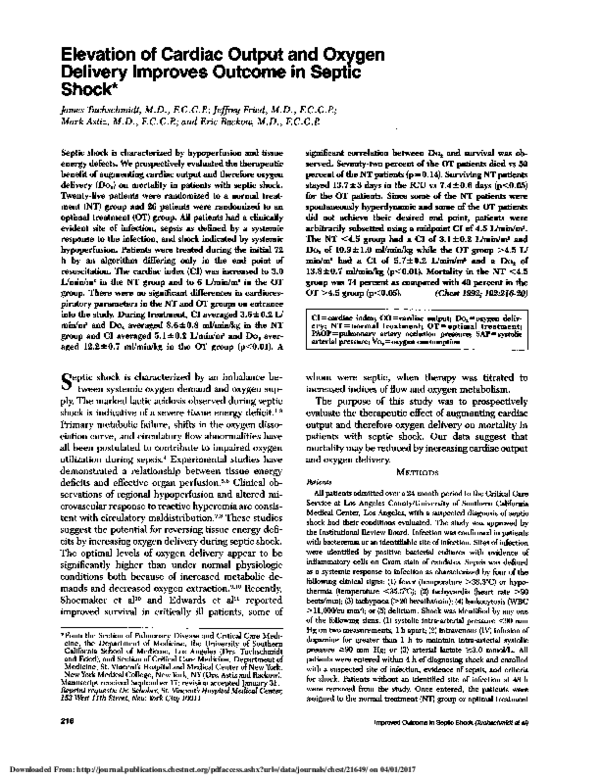 (PDF) Elevation of Cardiac Output and Oxygen Delivery Improves Outcome ...