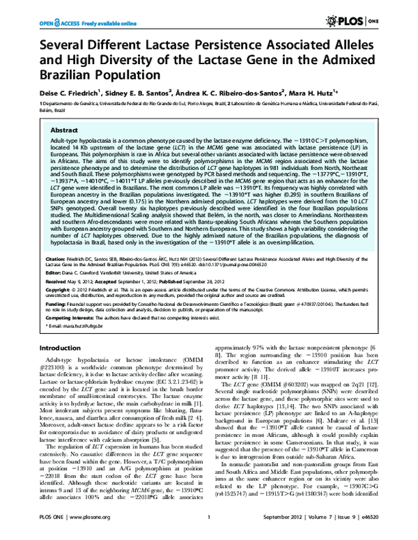 (PDF) Several Different Lactase Persistence Associated Alleles and High ...