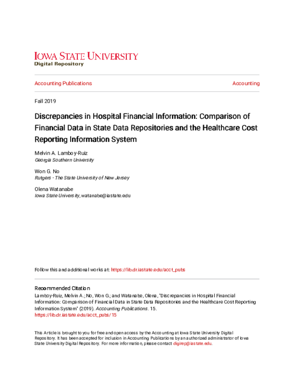 (PDF) Discrepancies in Hospital Financial Information: Comparison of ...