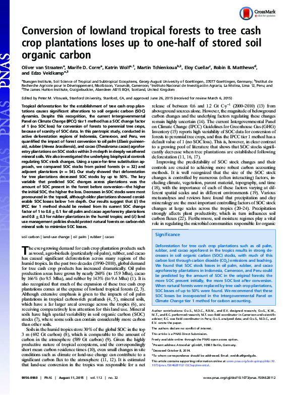 (PDF) Conversion of lowland tropical forests to tree cash crop ...