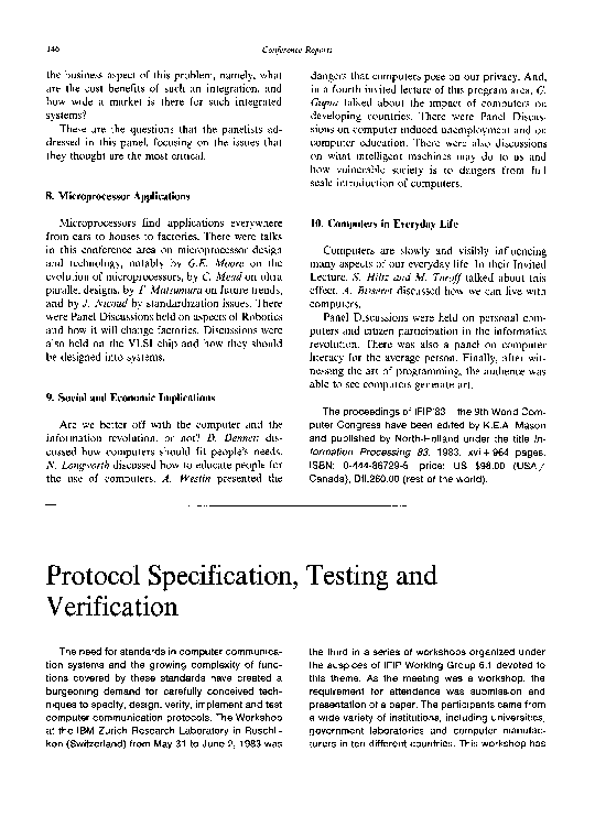 (PDF) Protocol specification, testing and verification