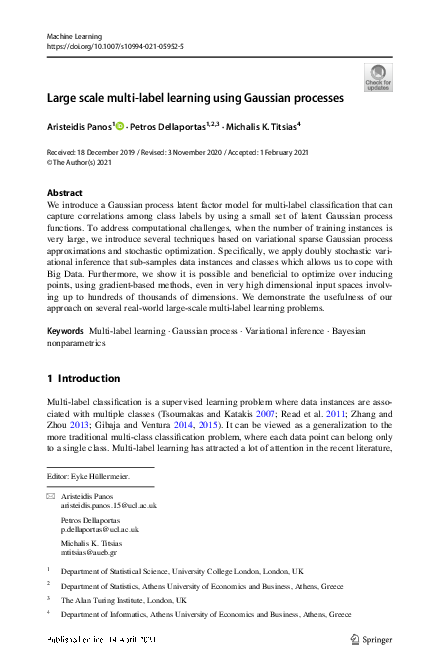 Pdf Large Scale Multi Label Learning Using Gaussian Processes Aristides Panos