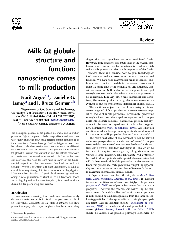 (PDF) Milk fat globule structure and function : nanoscience cornes to ...