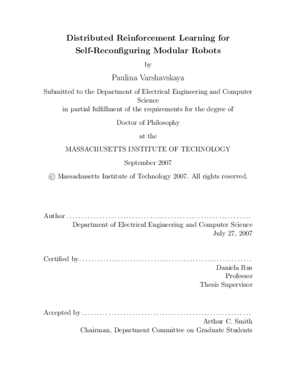 (PDF) Distributed Reinforcement Learning for Self-Reconfiguring Modular Robots