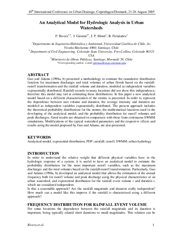 (PDF) An analytical model for hydrologic analysis in urban watersheds