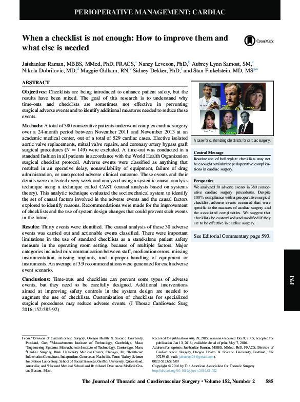 (PDF) When a Checklist is Not Enough: How to Improve Them and What Else ...