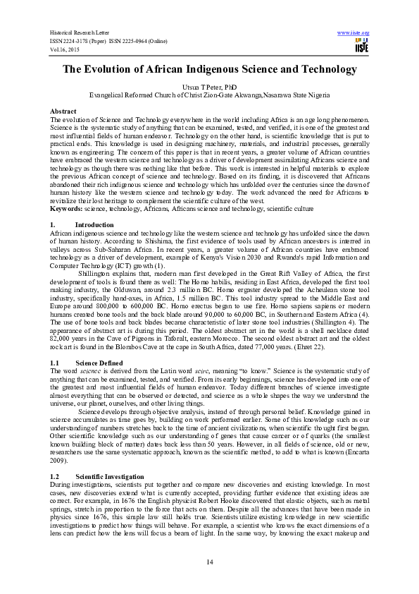 (PDF) The Evolution of African Indigenous Science and Technology