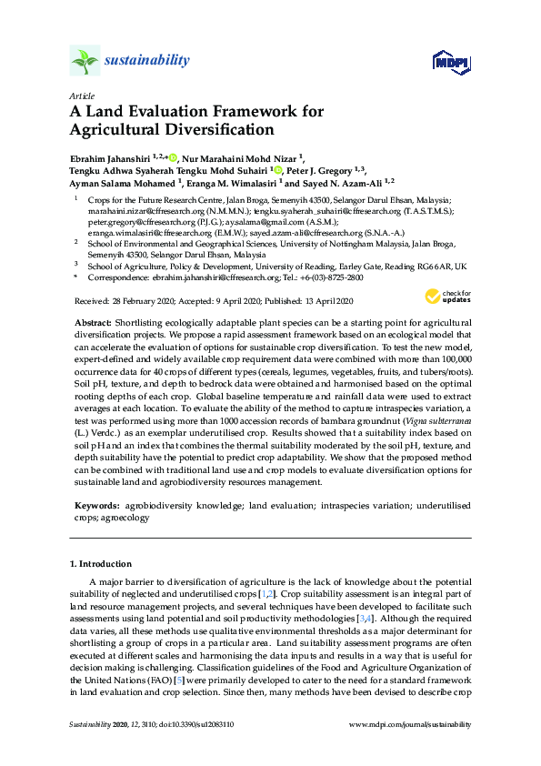 (PDF) A Land Evaluation Framework for Agricultural Diversification