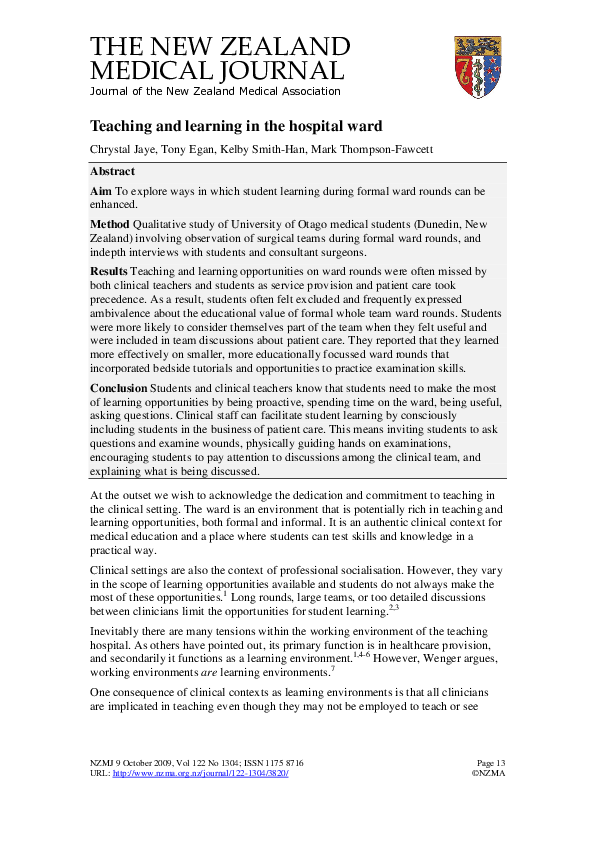 (PDF) Teaching and learning in the hospital ward