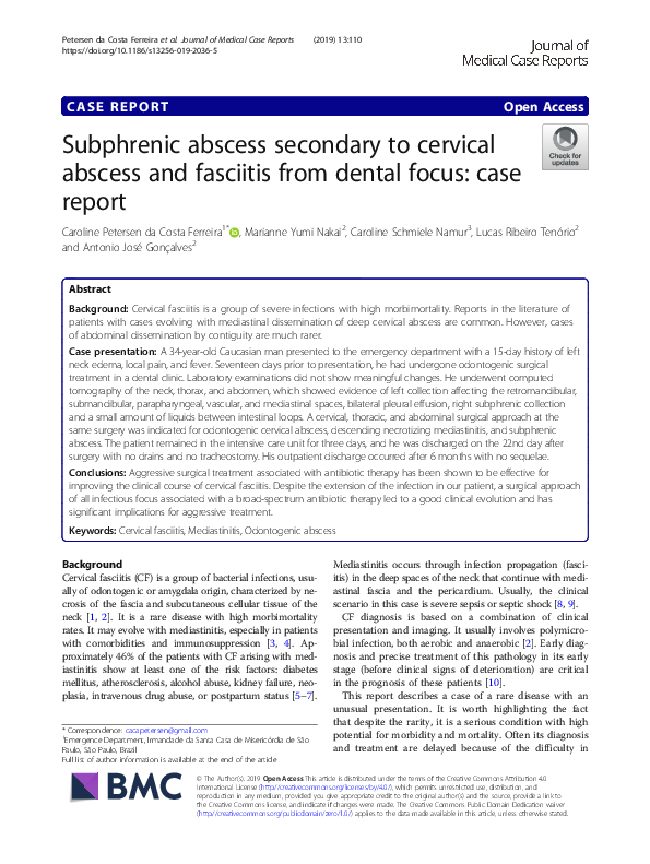 (PDF) Subphrenic abscess secondary to cervical abscess and fasciitis ...