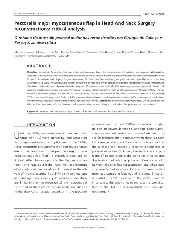 (PDF) The pectoralis major myocutaneous flap in head and neck ...