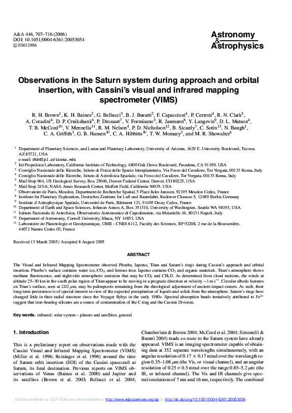 Pdf Observations In The Saturn System During Approach And Orbital
