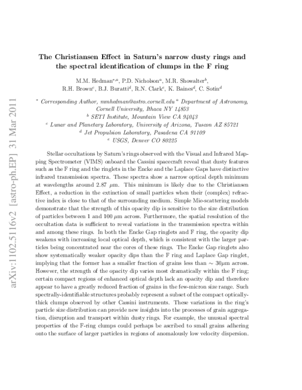 (PDF) The Christiansen Eect in Saturn's narrow dusty rings and the ...