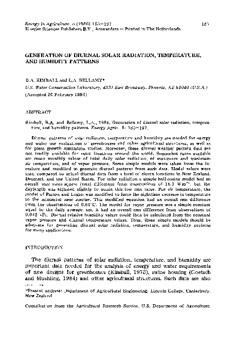 (PDF) Generation of diurnal solar radiation, temperature, and humidity patterns
