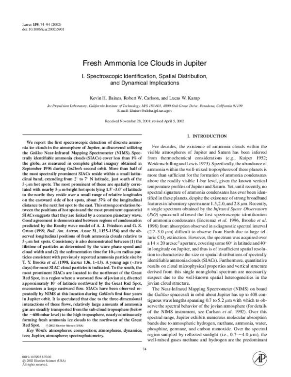 (PDF) Fresh Ammonia Ice Clouds in Jupiter | Kevin Baines - Academia.edu