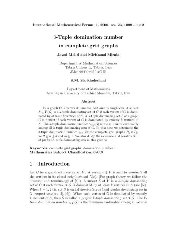 (PDF) 3-Tuple domination number in complete grid graphs